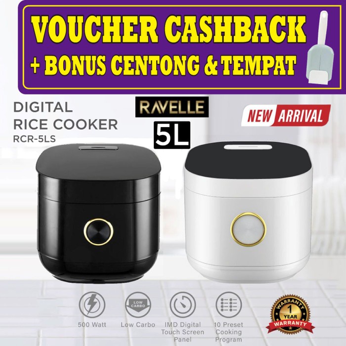 Jual Rcook Ravelle Digital Low Carbo Rice Cooker Black 5 Liter ...