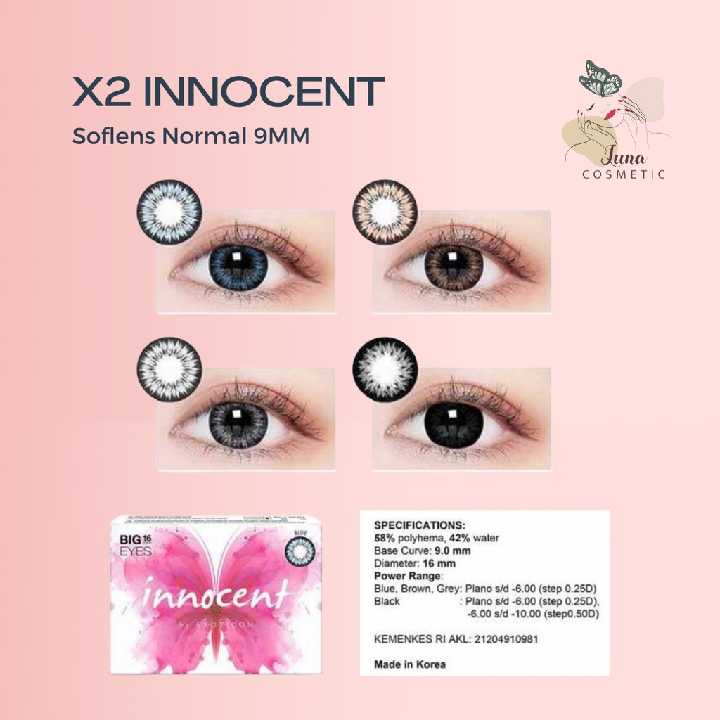 Jual Softlens X2 INNOCENT BROWN / GRAY / BLACK / BLUE Normal Soflen ...