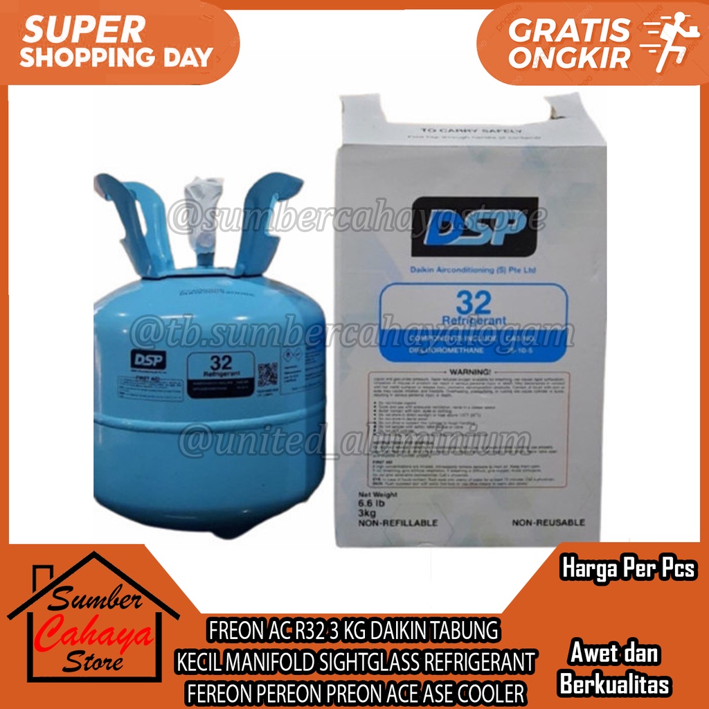 Jual FREON AC R32 3 KG DAIKIN TABUNG KECIL MANIFOLD SIGHTGLASS ...