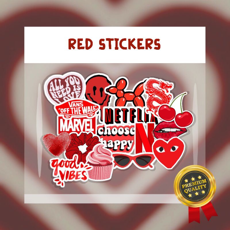 Jual 50PCS+ STICKERS RED | STICKER AESTHETIC MERAH | RED STICKER ...