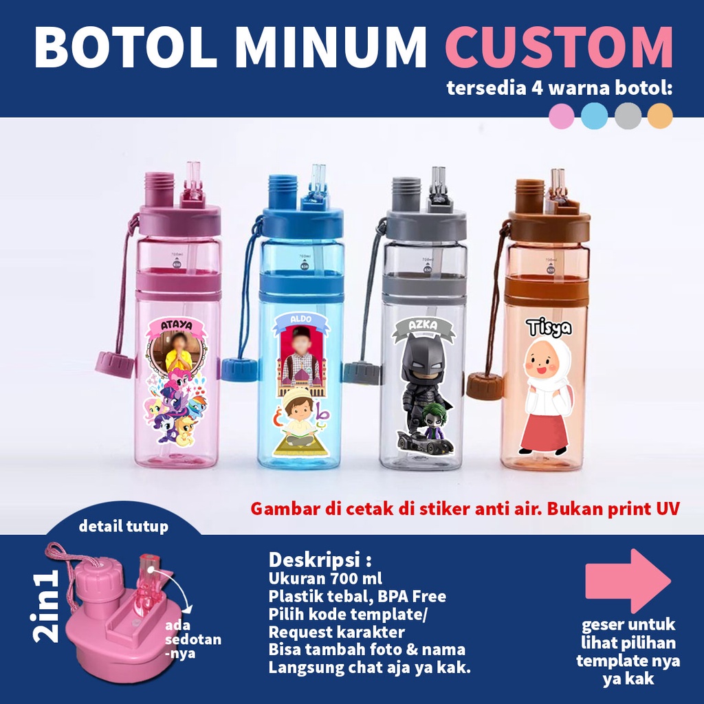 Jual Botol minum sekolah 2in1 ada sedotan bisa tambah nama dan foto ...