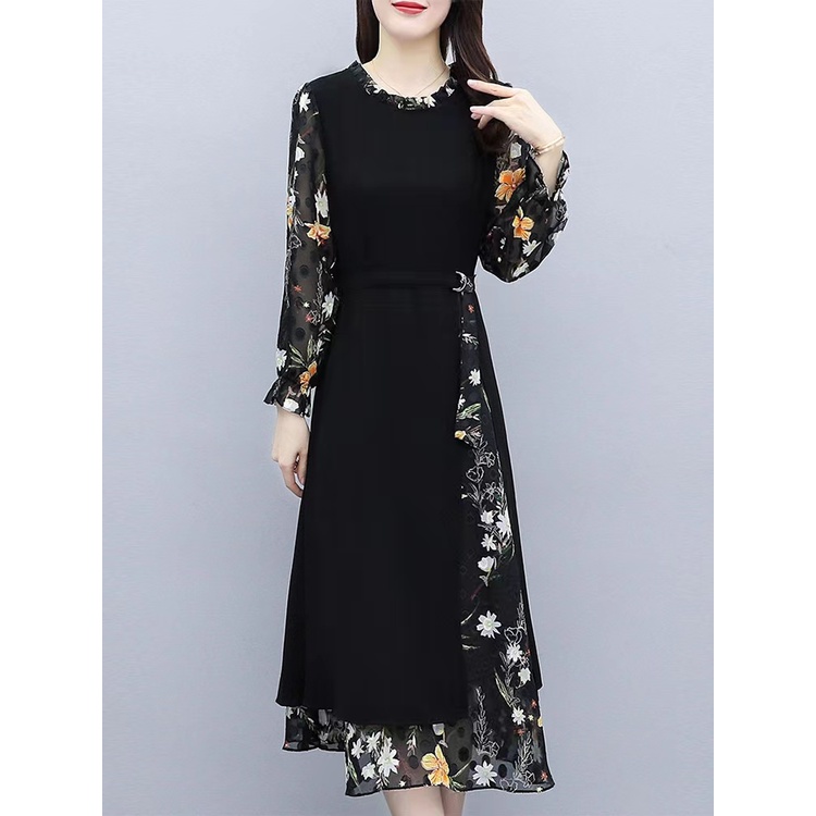 Jual Monica baru gaun sifon bunga retro Perancis wanita gaun midi ...