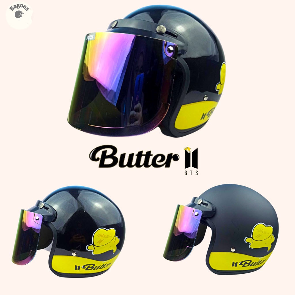 Jual Helm Bogo Retro Dewasa Cewek Cowok SNI Motif BUTTER BTS K-POP ...