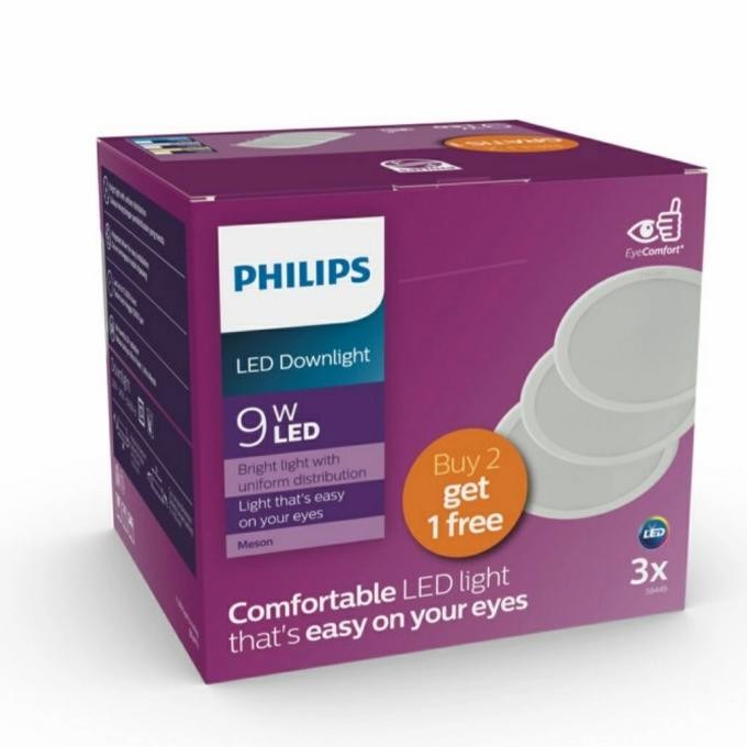 Jual Lampu Philips Downlight Meson Pack LED 59449 9w 9watt 9 Watt W paket Beli 2 Gratis 1 ...