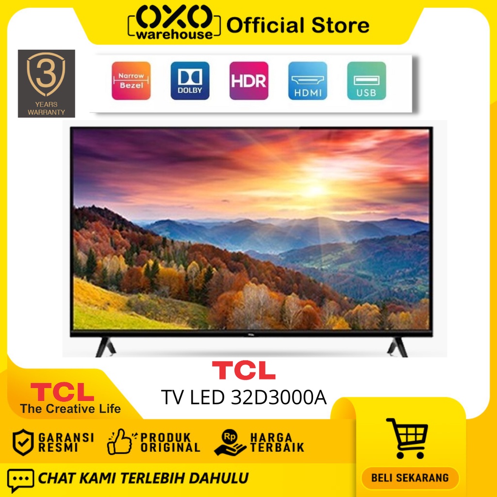 Jual TCL LED TV 32D3000B 32 inch HD Televisi Low Watt Garansi Resmi ...