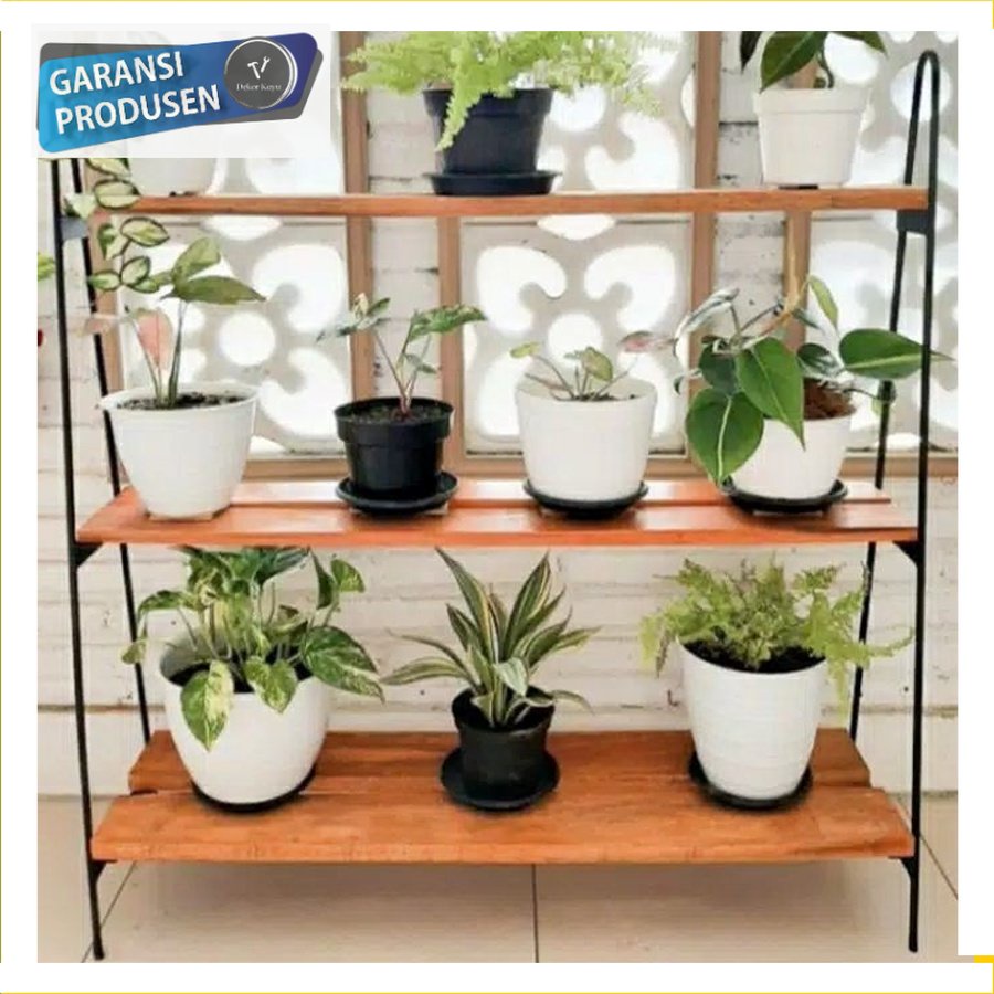 Jual TERBARU Rak Bunga Besi Kayu 3 Susun Minimalis Tempat Dekorasi ...