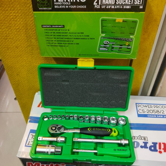 Jual Kunci sock set TEKIRO 21pcs Hand socket set 1/4" - 3/8" 6pt 4 - 19 SOK | Shopee Indonesia