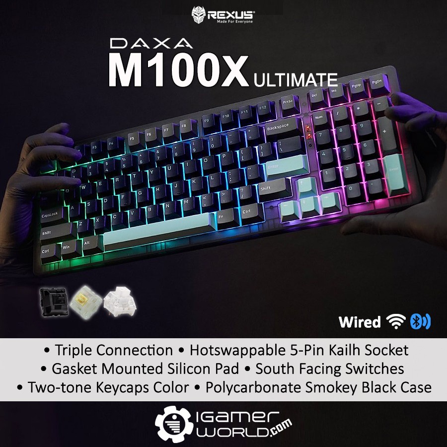 Jual Rexus Daxa M100X Ultimate Wireless / BT / Wired Gaming Keyboard ...