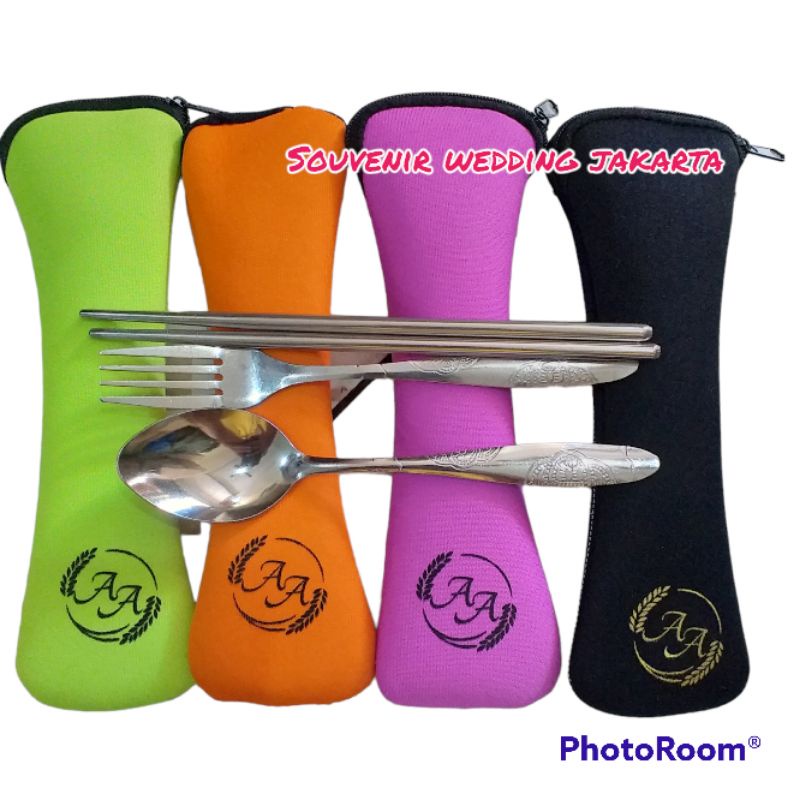 Jual Souvenir sendok garpu sumpit stainless pouch sendok travel set ...