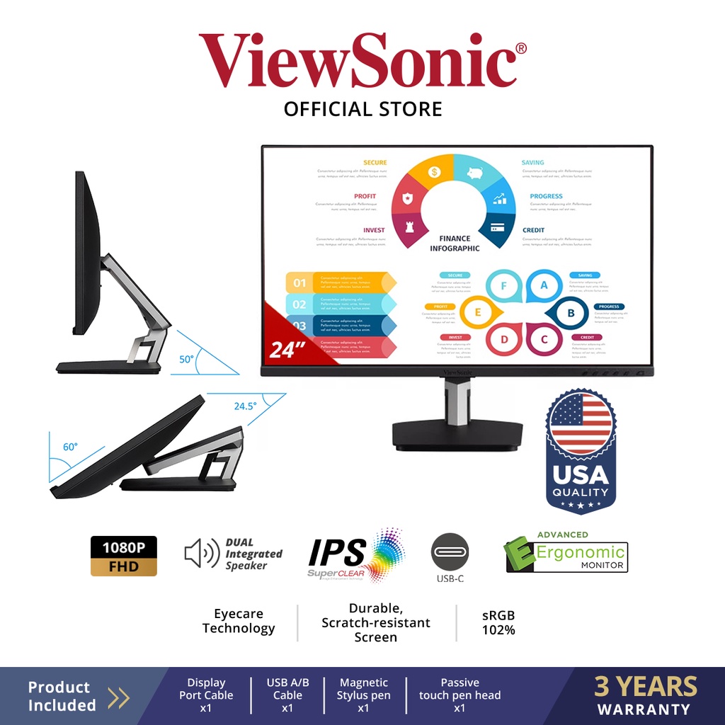 Jual ViewSonic TD2455 24” In-Cell Touch Monitor | USB Type-C | Advanced ...