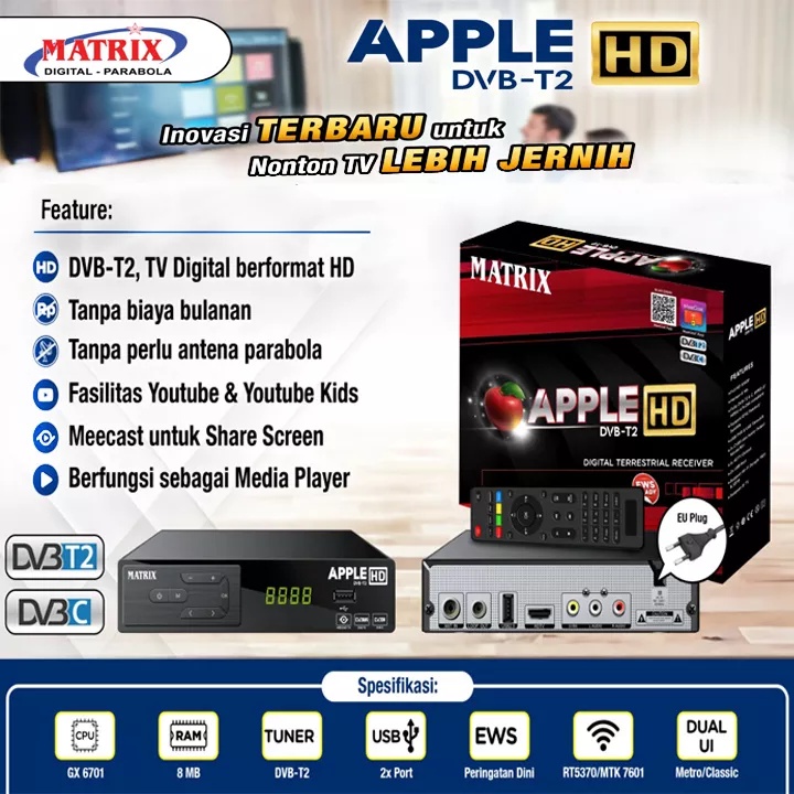 Jual STB MATRIX TV DIGITAL DVBT2 APLE APPLE HD ORIGINAL ASLI ORI APLE SET TOP BOX DVB-T2 DVB T2 ...