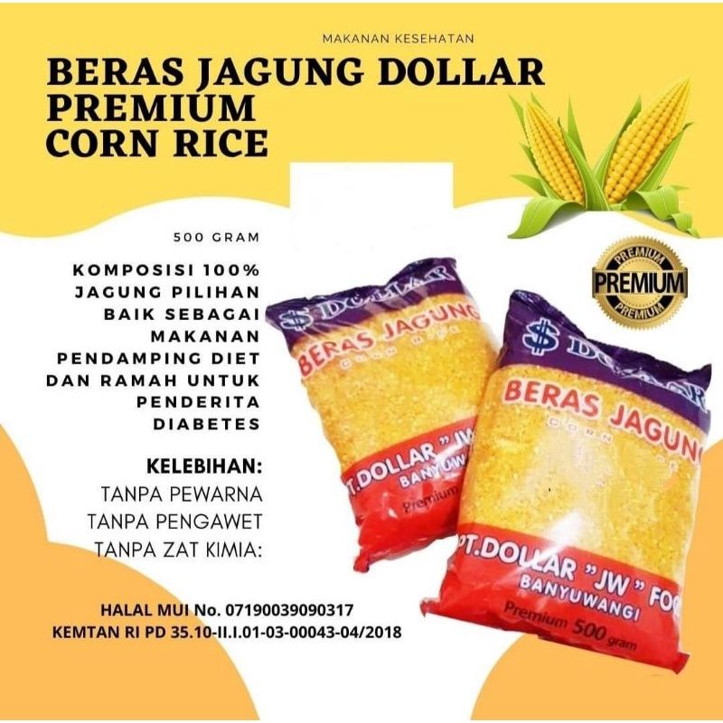 Jual Nasi Beras Jagung DOLLAR 500gram | Shopee Indonesia