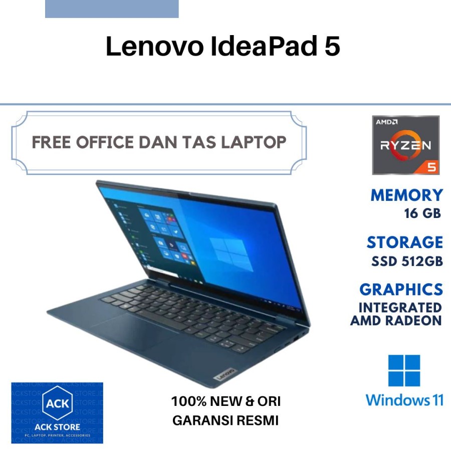 Jual Lenovo Ideapad 5 IP5 63ID R5-5625U 16G 512 SSD UMA W11 OHS 14"FHD | Shopee Indonesia