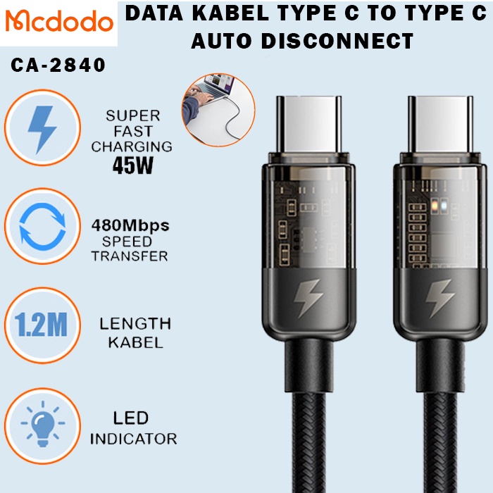 Jual Mcdodo Ca-2840 Kabel Data Charger Type C To Type C Led Indicator ...