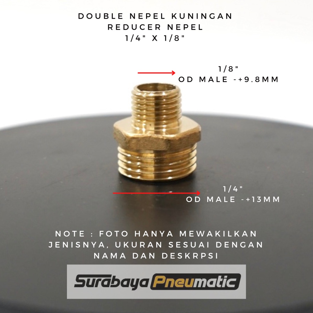 Jual Double Nepel Kuningan - 1/4" x 1/8" - Drat Male - REDUCER PNEUMATIC | Shopee Indonesia