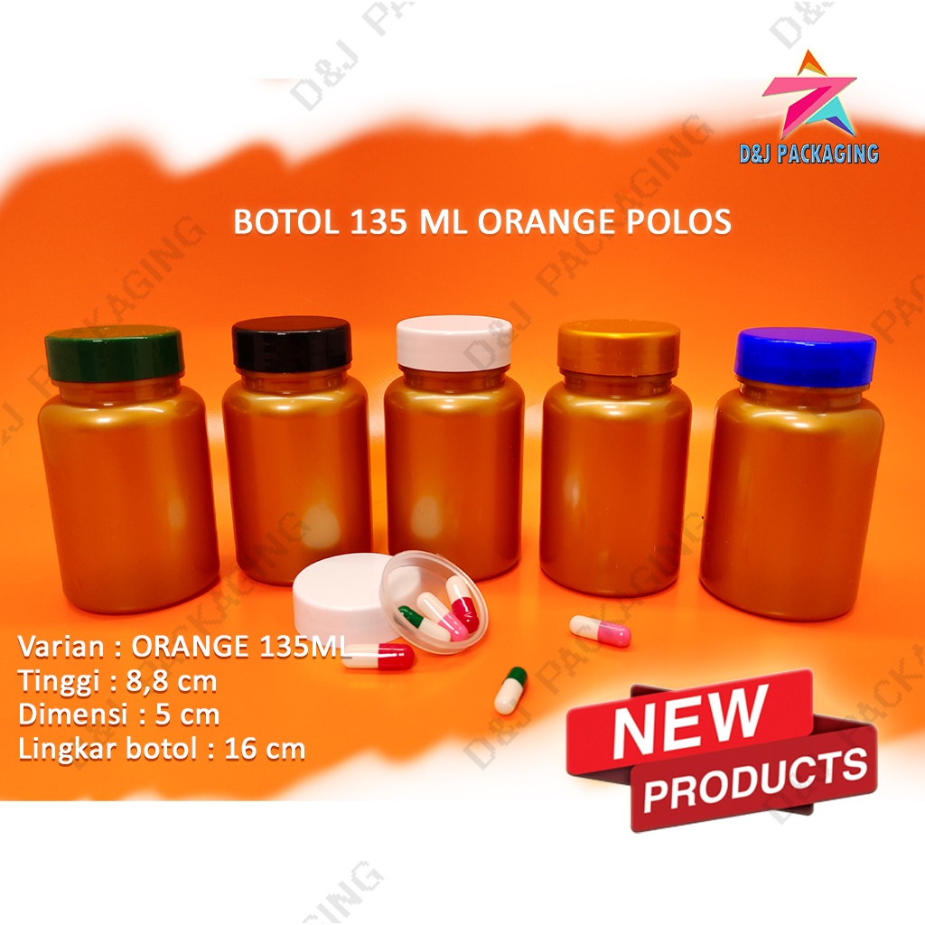 Jual Botol Obat 135 ML Orange Isi 60 kapsul Tutup Polos + Plug Inner ...