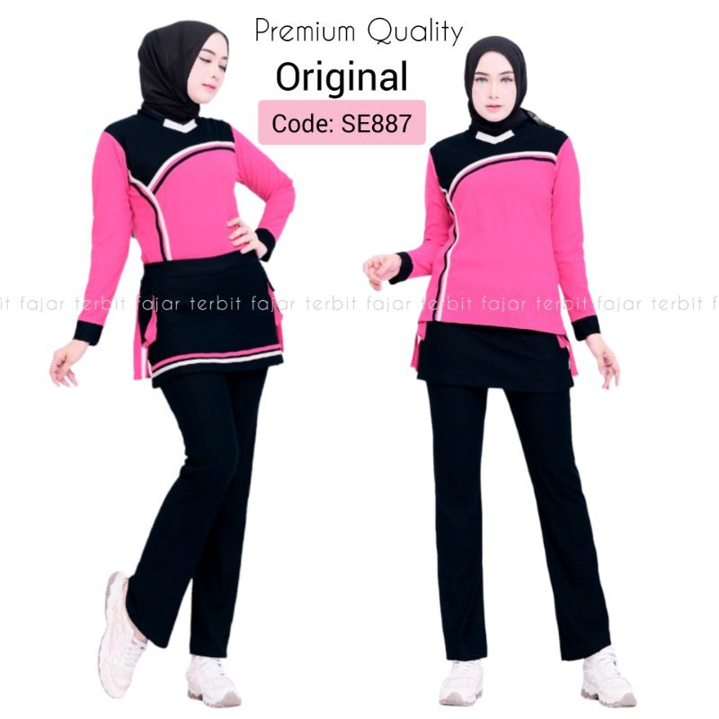 Jual ` Cy baju senam merah putih setelan senam muslim pakaian senam ...
