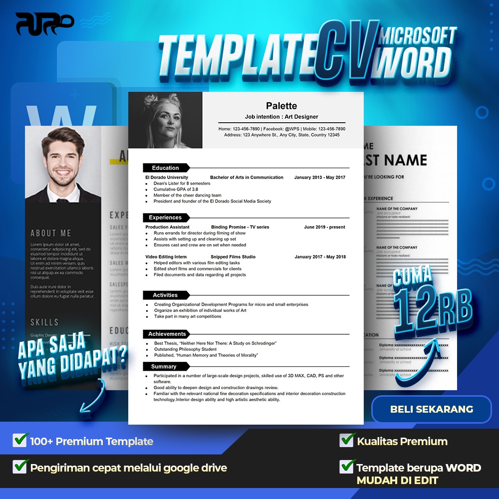 Jual PAKET TEMPLATE CV RESUME LAMARAN KERJA WORD SINGLE PAGE JOB ...