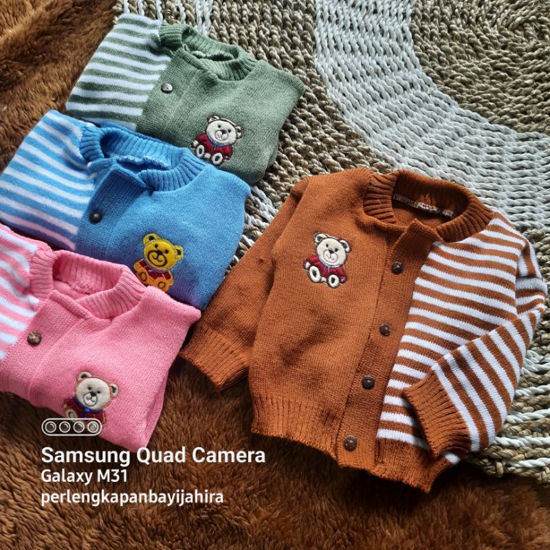 Jual sweater jaket rajut bayi kombinasi polos salur BEAR | Shopee Indonesia