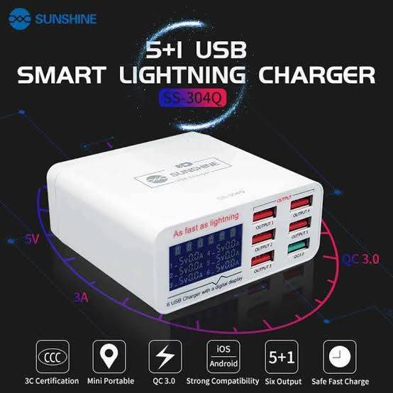 Jual Adaptor Charger SUNSHINE SS-304Q 6 Port USB Intelligent Lightning ...