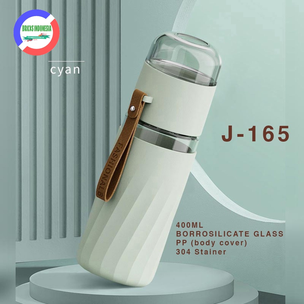 Jual Botol Minum Kaca Borosilicate J-165 With Strainer Full Cover ...