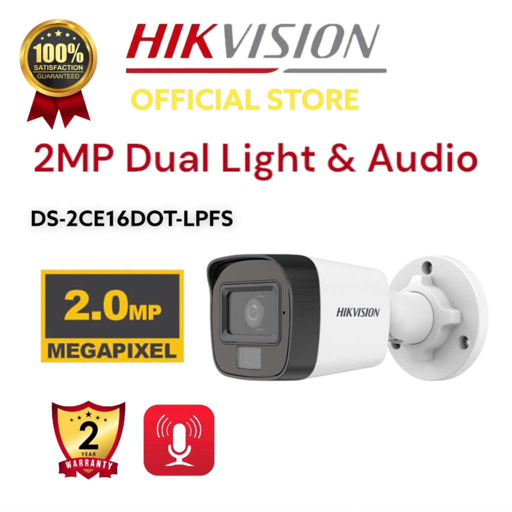 Jual HIKVISION DS-2CE16D0T-LPFS 2MP COLORVU + AUDIO MIC DUAL LIGHT MINI BULLET CAMERA GARANSI ...