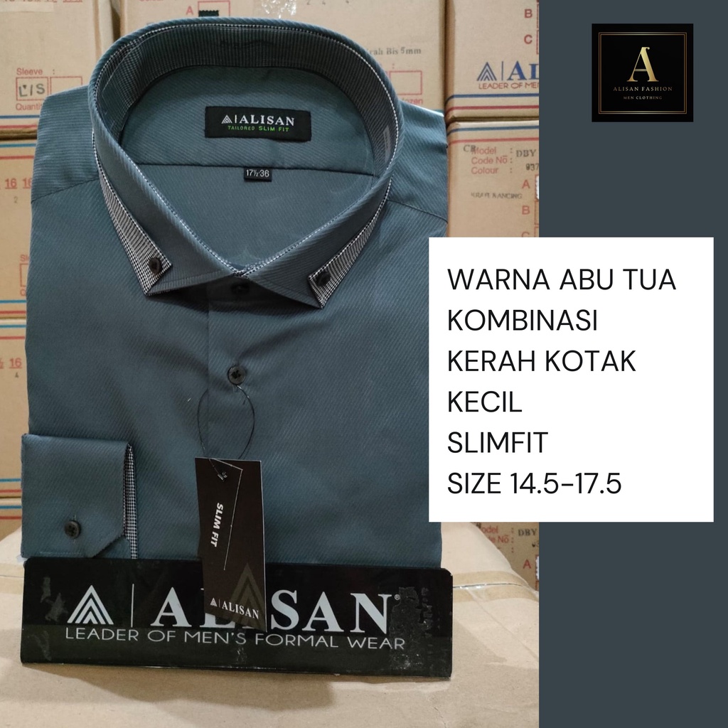 Jual Kemeja Alisan Lengan Panjang Kombinasi Kerah Kotak Kecil SLIM FIT ...