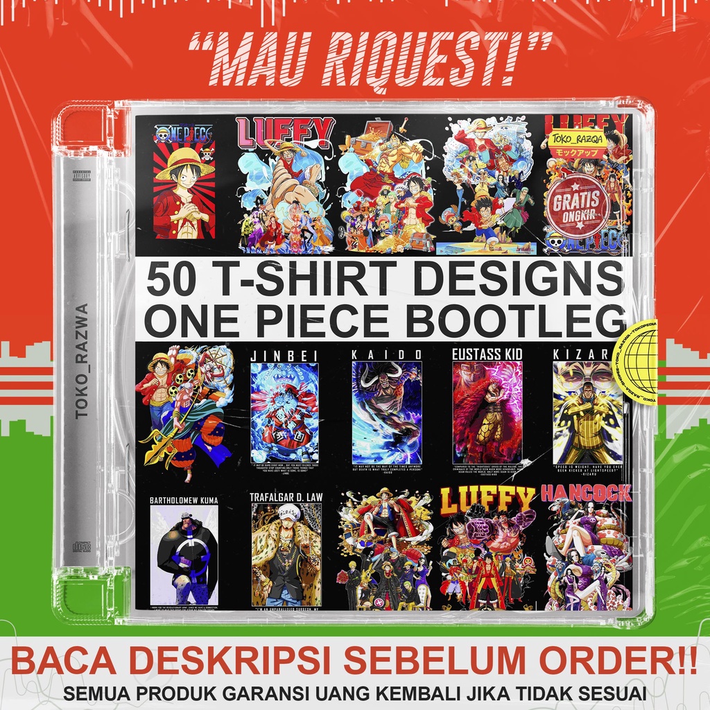 Jual 50 One Piece Bootleg T-Shirt Designs V.1 - Disain Sablon DTF-DTG ...