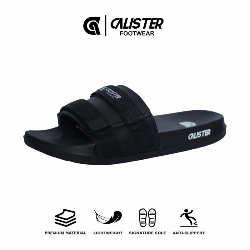 Jual Calister - Sandal pria selop distro strap aesthetic hitam | Shopee ...