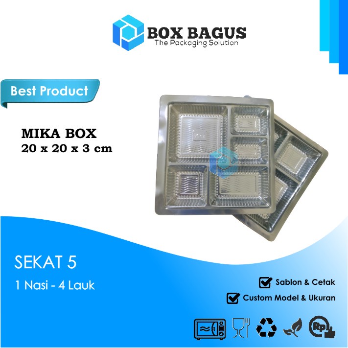 Jual Mika Box Sekat 5 Alas Dalaman Dus Hampers Kotak Nasi 20x20 Cm Bening Isi 50 Pcs Shopee