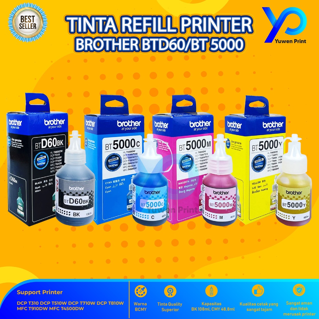 Jual 1 Set 4 Warna Tinta Brother BTD60BK BT5000 Refill Untuk Printer DCP T310 DCP T510W DCP ...