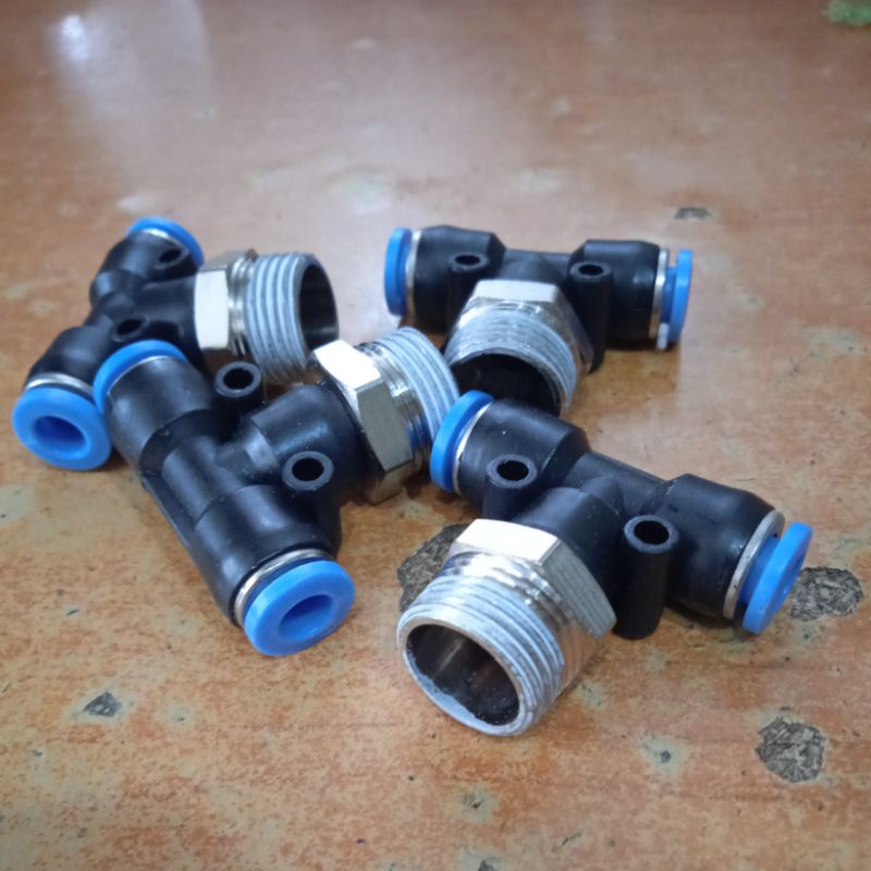 Jual fitting angin pneumatic model tee selang 6 mm drat tengah 3/8 ( 16 ...