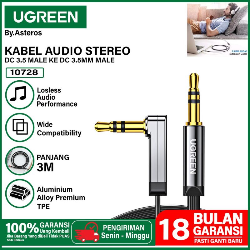 Jual UGREEN Kabel AUX Extensions Audio Jack 3.5MM To 3.5Mm, Jack 3.5Mm Male To Dual Jack 3.5Mm ...