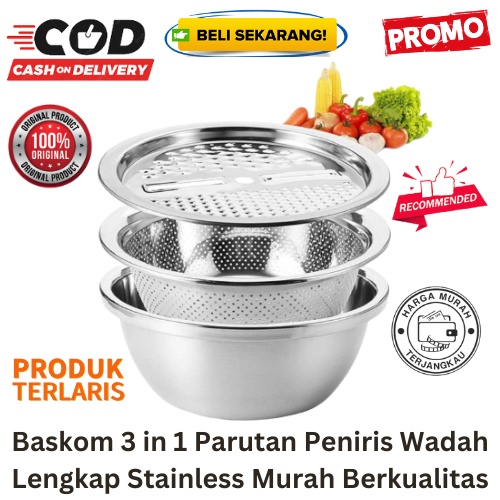 Jual [BISA COD] PROMO Baskom 3 In 1 Parutan Peniris Wadah Lengkap ...