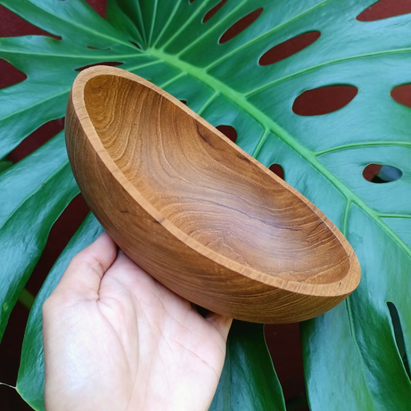 Jual mangkuk kayu mangkuk kayu bentuk bulan jati premium | Shopee Indonesia