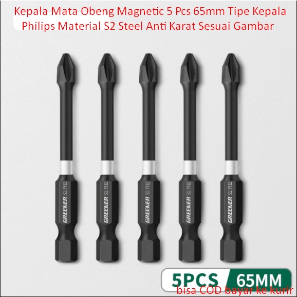 Jual Kepala Mata Obeng Magnetic 5 Pcs 65mm Tipe Kepala Philips Material ...