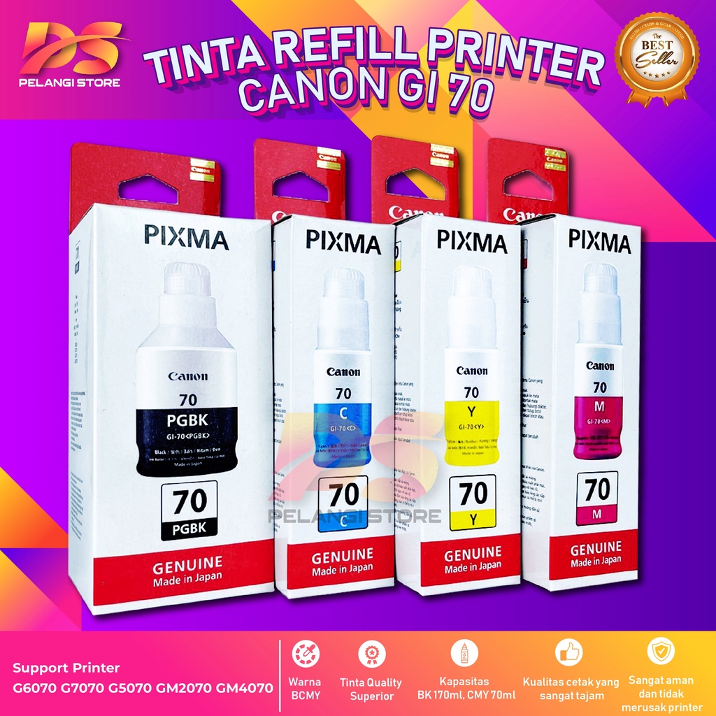 Jual 1 Paket 4 warna Tinta Canon GI-70 Untuk Printer G1020 G2020 G3020 ...