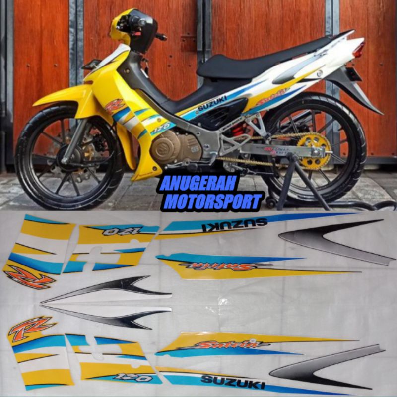 Jual striping Satria 2 tak hiu kuning putih | Shopee Indonesia