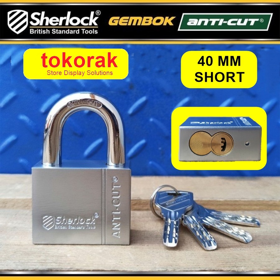 Jual GEMBOK SHERLOCK ANTI CUT KUNINGAN 40 MM PENDEK GEMBOK ANTI POTONG ...