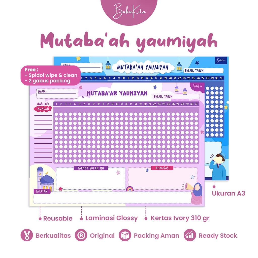 Jual Monthly Planner Mutaba'ah Yaumiyah Schedule Board Poster Edukasi ...