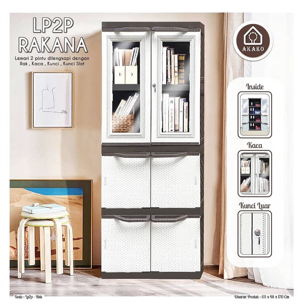 Jual AKAKO Lemari Plastik Elegant LP2P-RKK Motif Rotan Kaca + Kunci ...