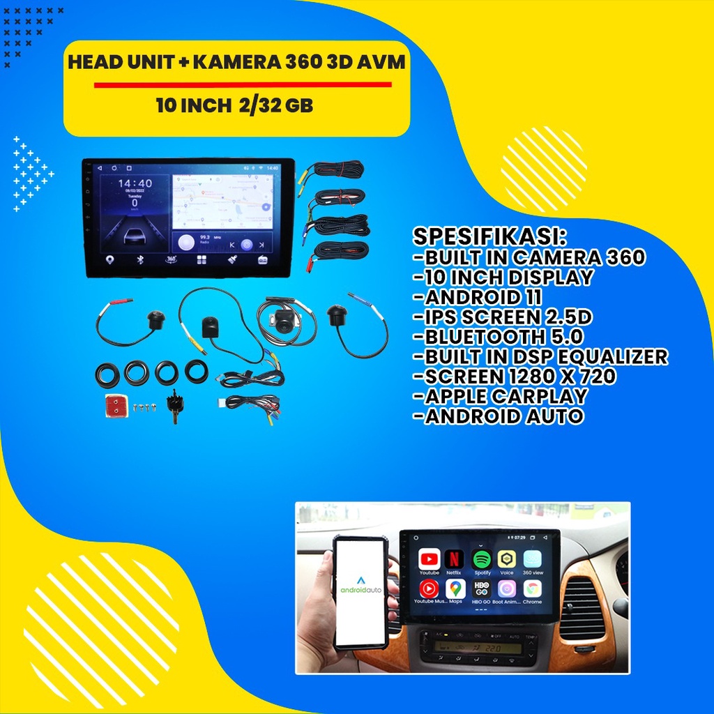 Jual Android Headunit ASM 2/32 10 Inch (Built-in Camera 360) | Shopee Indonesia