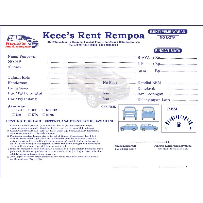 Jual NOTA RENTAL/KUITANSI RENTAL 2ply/Nota Rental 3ply | Shopee Indonesia