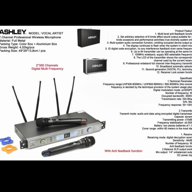 Jual MIC ASHLEY VOCAL ARTIST + KOPER WIRELESS 4 ANTENA ( ORIGINAL ...