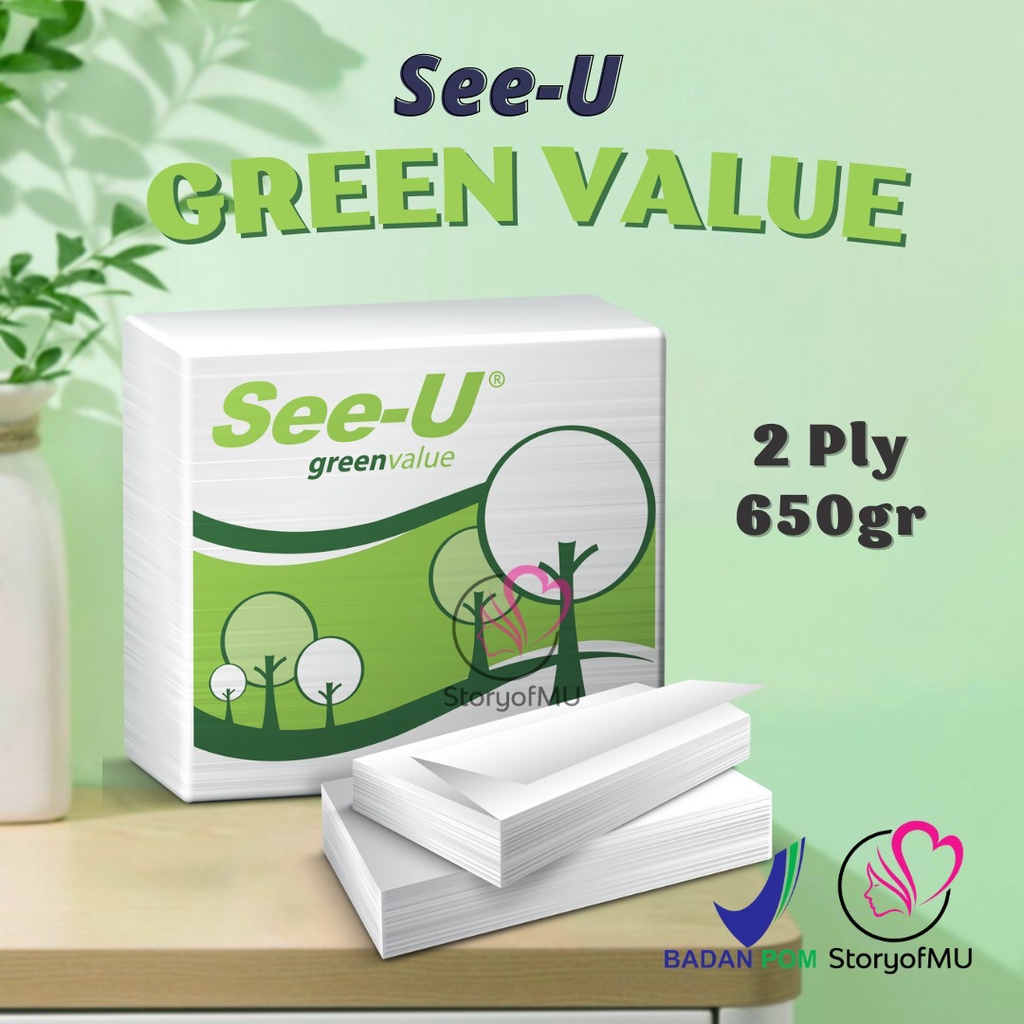 Jual SEE-U Facial Tissue Green Value 650 Sheets 2Ply | Tisu Wajah ...