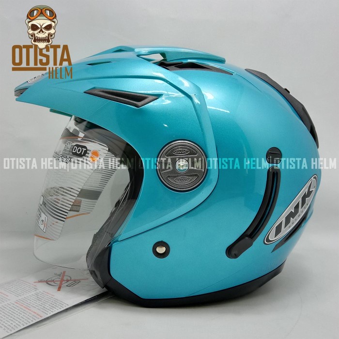 Jual Helm Half Face Ink T1 Solid Ice Blue Double Visor | Shopee Indonesia