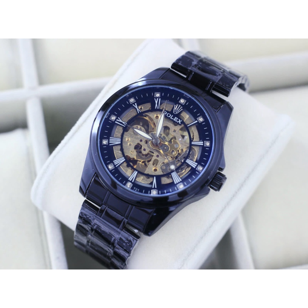 Jual Jam Tangan Automatic Rolex Strap Rantai Stainless Hitam Mesin ...