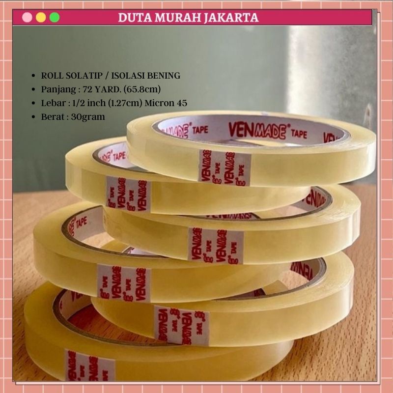 Jual Lakban Isolasi Solatip Bening1/2 Inch Panjang 72 Yard Per Roll ...