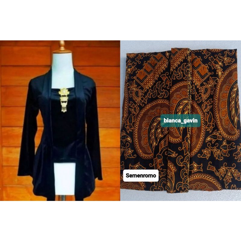 Jual Kebaya Bludru Hitam Kutubaru + Jarik Instan, Motif Semenromo ...