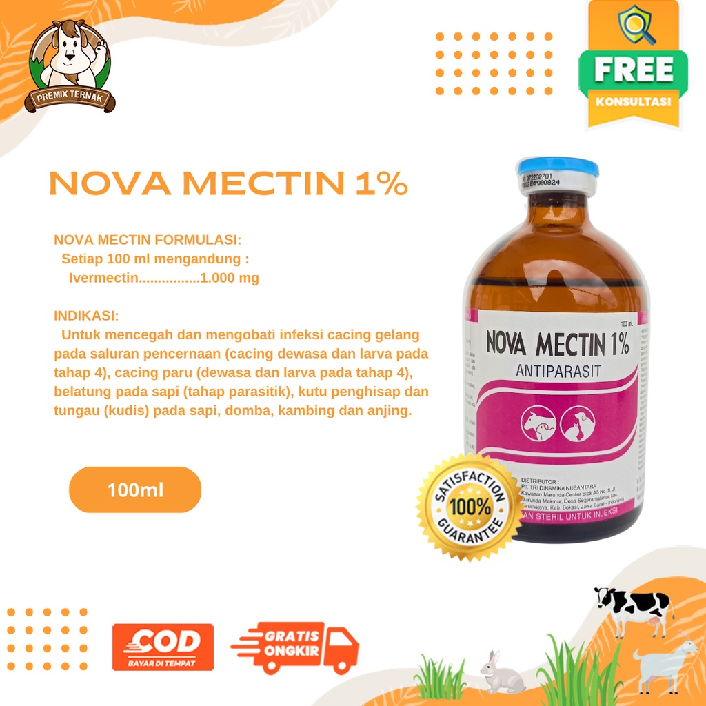 Jual NOVA MECTIN 1% 100ml - Obat Anti Parasit Hewan Gatal Scabies Gudig ...